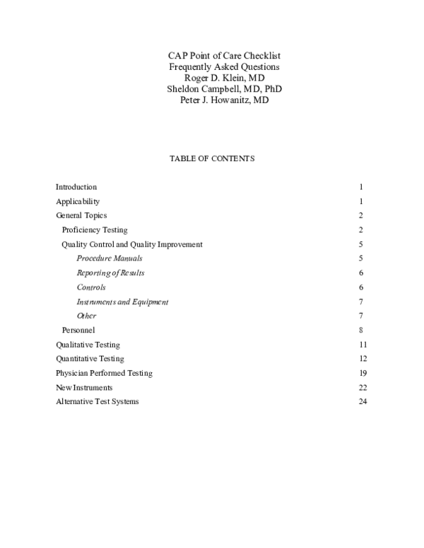 (PDF) CAP Point of Care Checklist