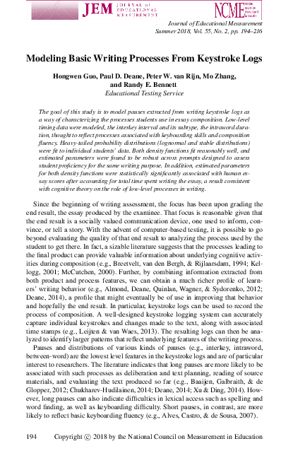 (PDF) Modeling Basic Writing Processes From Keystroke Logs