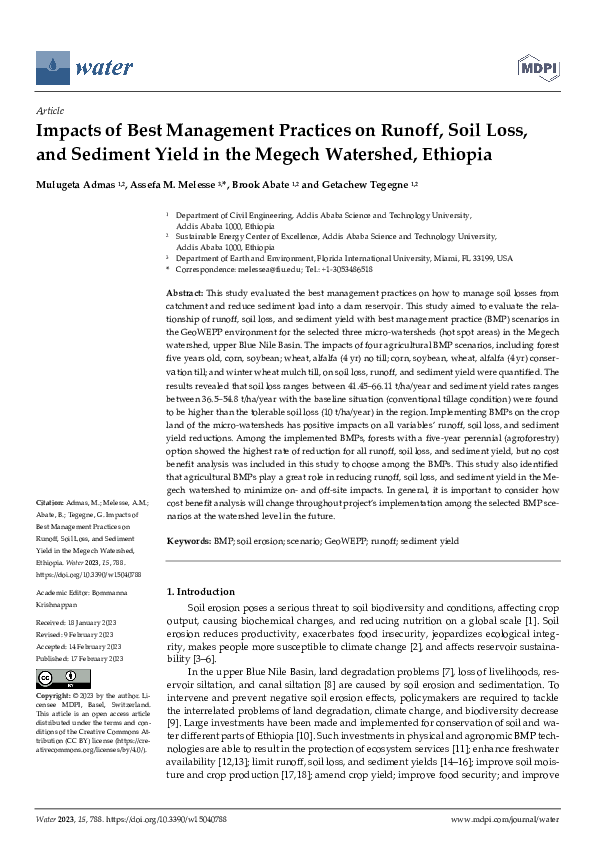 (PDF) Impacts of Best Management Practices on Runoff, Soil Loss, and Sediment Yield in the ...