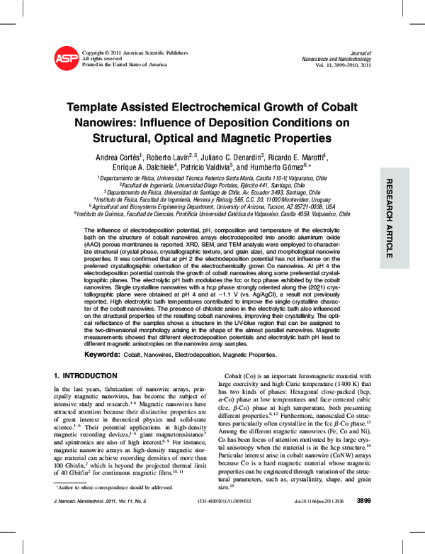 (PDF) Template Assisted Electrochemical Growth of Cobalt Nanowires: Influence of Deposition ...