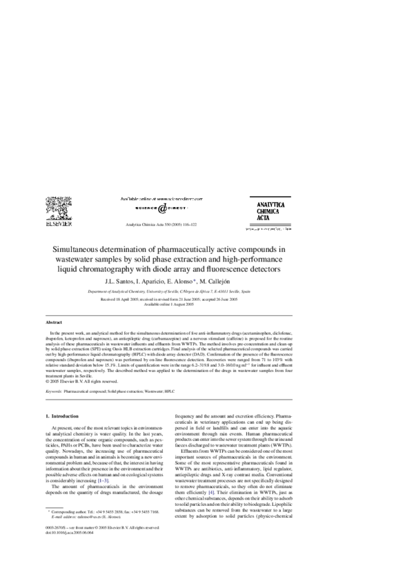 (PDF) Simultaneous determination of pharmaceutically active compounds in wastewater samples by ...