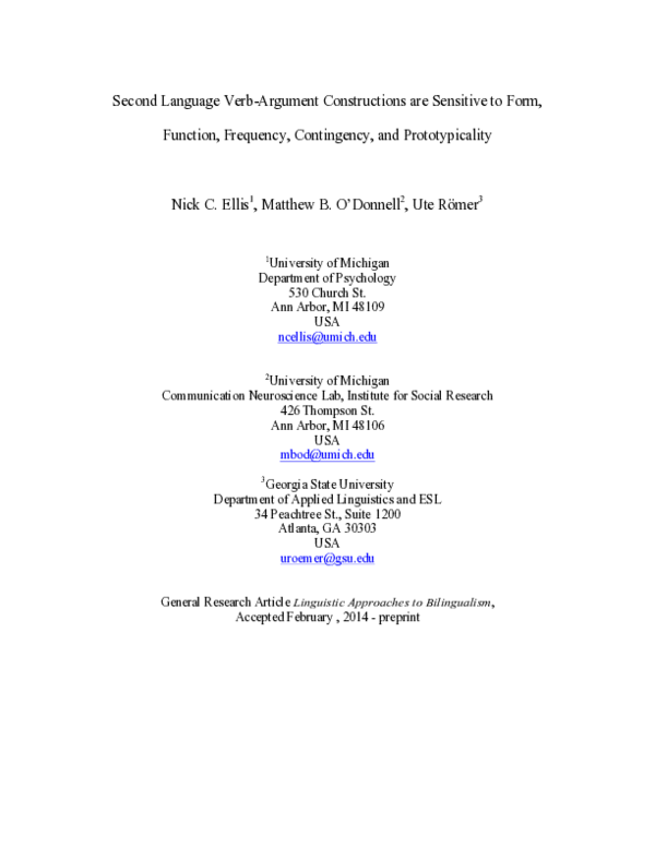 (PDF) Second language verb-argument constructions are sensitive to form, function, frequency ...