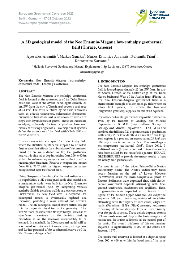 (PDF) A 3D geological model of the Neo Erasmio-Magana low-enthalpy geothermal field (Thrace, Greece
