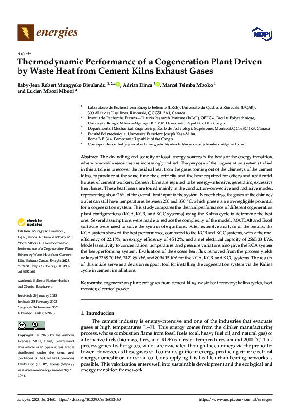 (PDF) Thermodynamic Performance of a Cogeneration Plant Driven by Waste ...
