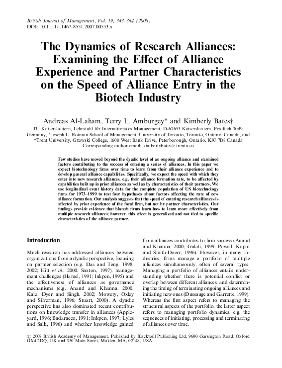(PDF) The Dynamics of Research Alliances: Examining the Effect of ...