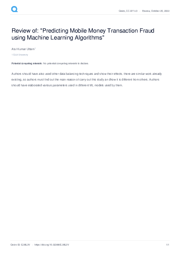 Pdf Review Of Predicting Mobile Money Transaction Fraud Using