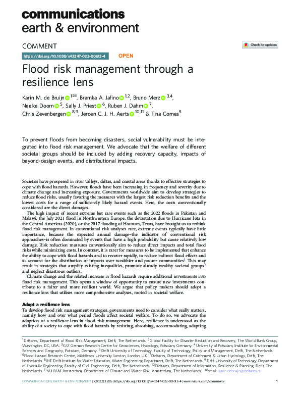 (PDF) Flood risk management through a resilience lens