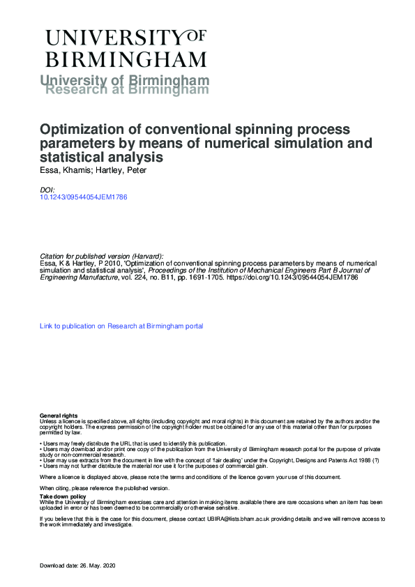 (PDF) Optimization of conventional spinning process parameters by means of numerical simulation ...