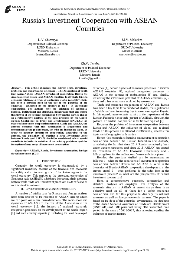 (PDF) Russia's Investment Cooperation with ASEAN Countries