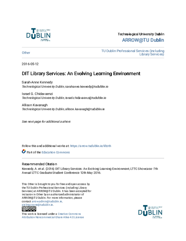 (PDF) DIT Library Services: An Evolving Learning Environment