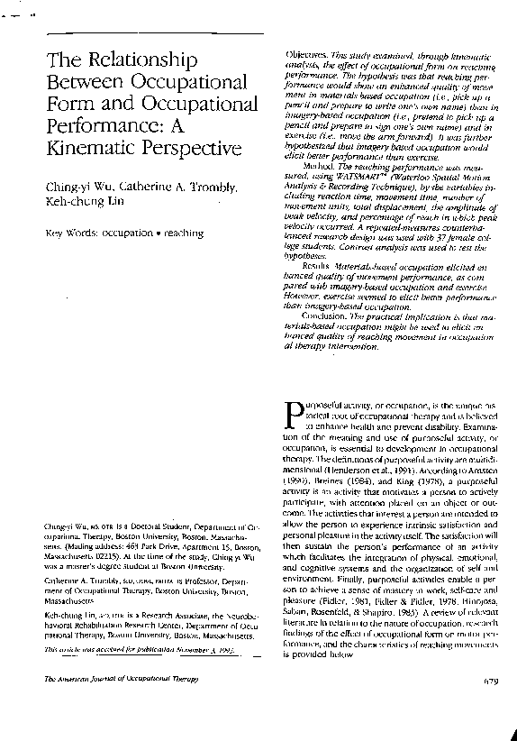 (PDF) The relationship between occupational form and occupational performance: a kinematic ...