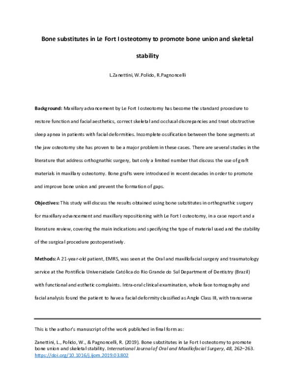 (PDF) Bone Substitutes in Le Fort I Osteotomy to Promote Bone Union and ...
