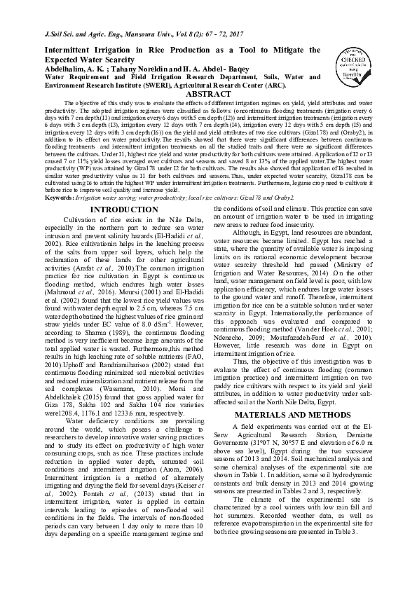 (PDF) Intermittent Irrigation in Rice Production as a Tool to Mitigate ...