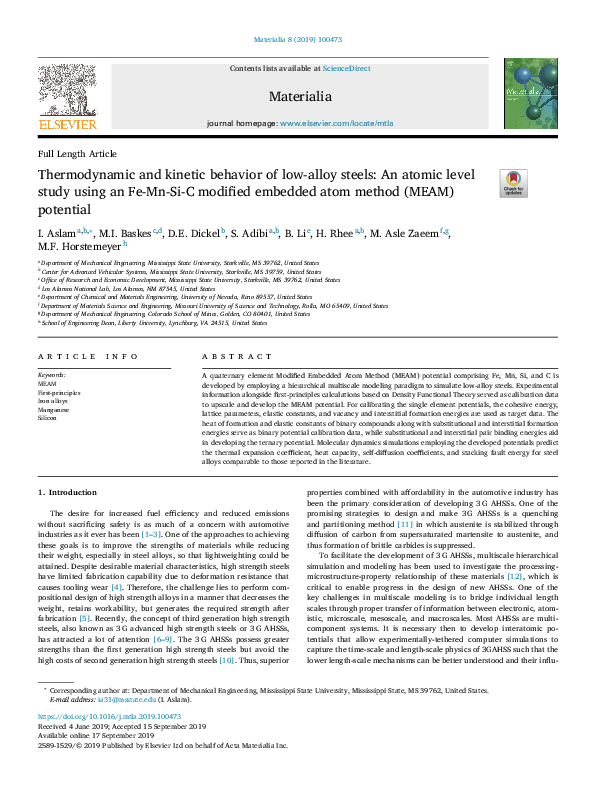 (PDF) Thermodynamic and kinetic behavior of low-alloy steels: An atomic level study using an Fe ...