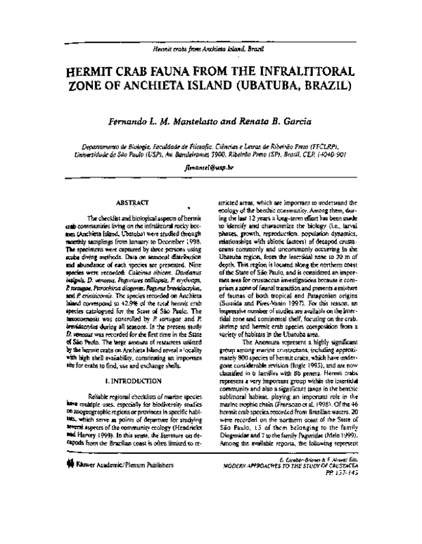 (PDF) Hermit Crab Fauna from the Infralittoral Zone of Anchieta Island ...