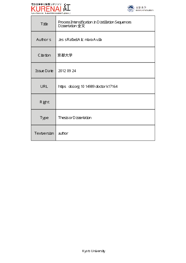 (PDF) Process Intensification in Distillation Sequences