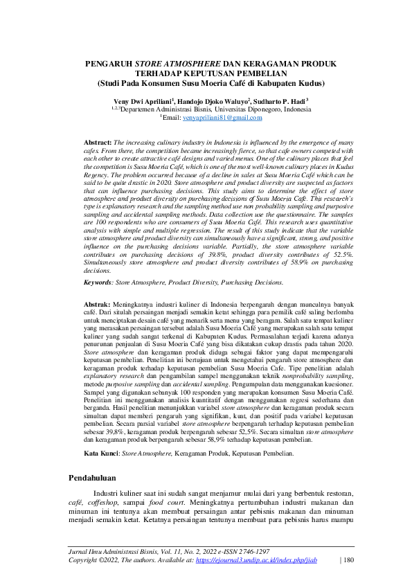 (PDF) Pengaruh Store Atmosphere dan Keragaman Produk terhadap Keputusan Pembelian (Studi pada ...