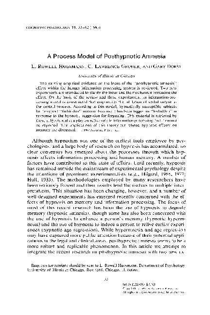 (PDF) A process model of posthypnotic amnesia