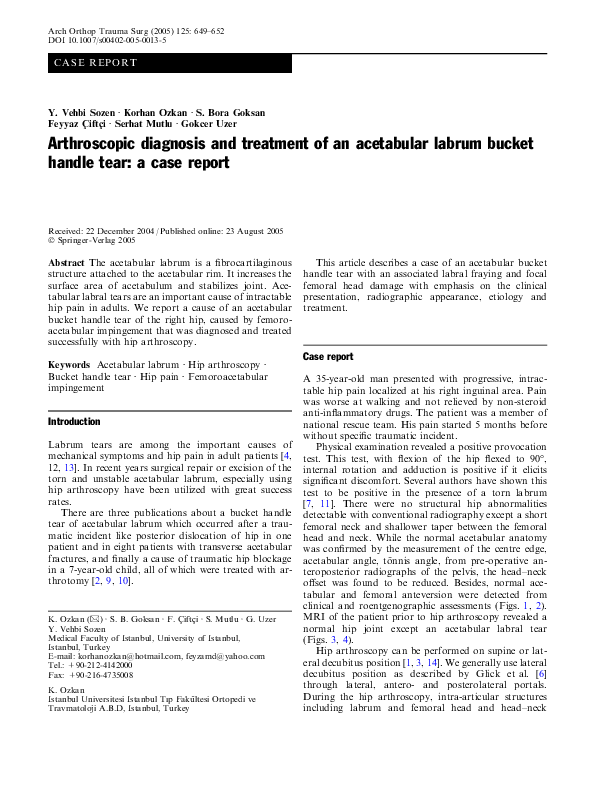 (PDF) Arthroscopic diagnosis and treatment of an acetabular labrum ...