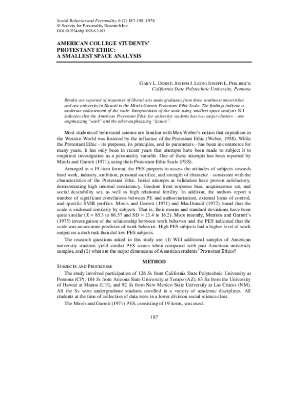 (PDF) American College Students' Protestant Ethic: A Smallest Space ...