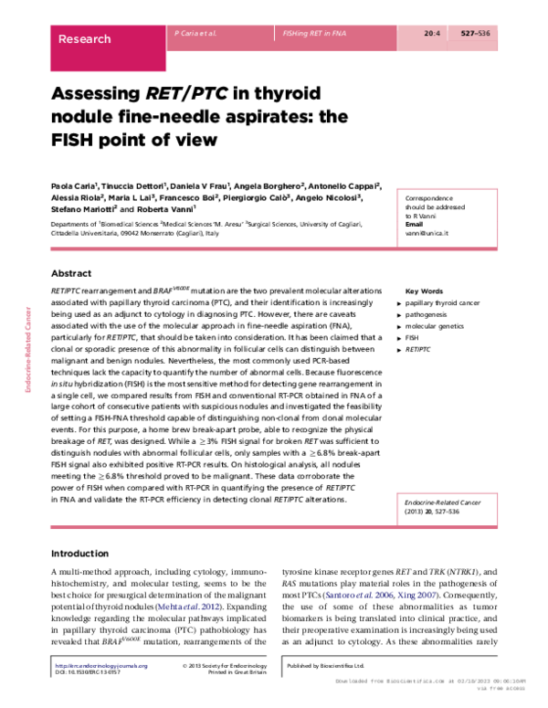 (PDF) Assessing RET/PTC in thyroid nodule fine-needle aspirates: the ...