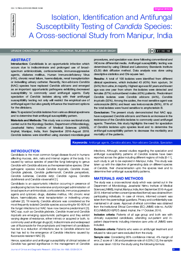(PDF) Isolation, Identification and Antifungal Susceptibility Testing ...