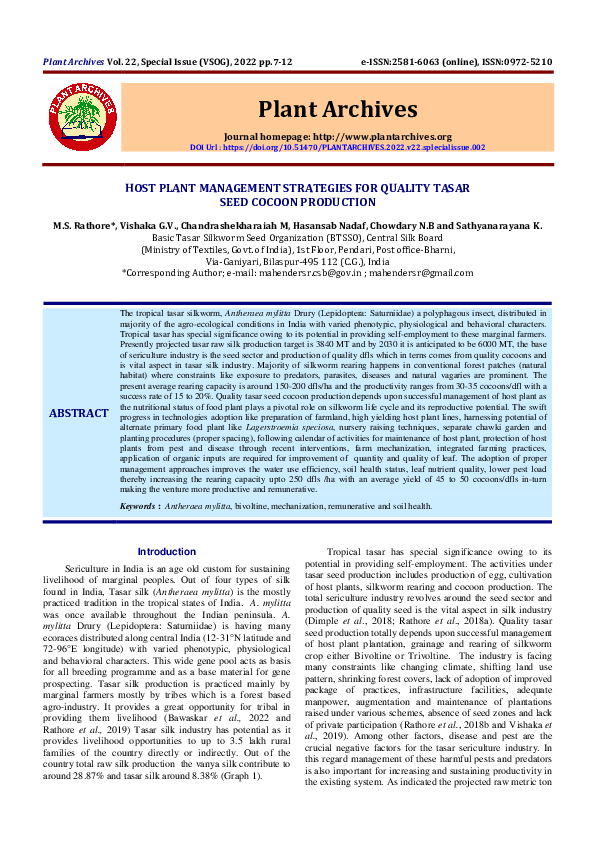 (PDF) Host Plant Management Strategies for Quality Tasar Seed Cocoon ...
