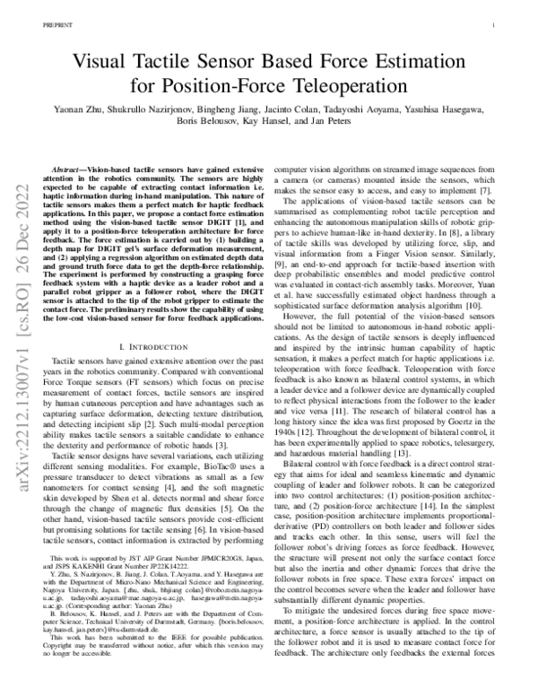Pdf Visual Tactile Sensor Based Force Estimation For Position Force Teleoperation
