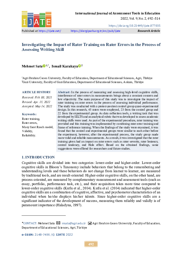 (PDF) Investigating the Impact of Rater Training on Rater Errors in the ...