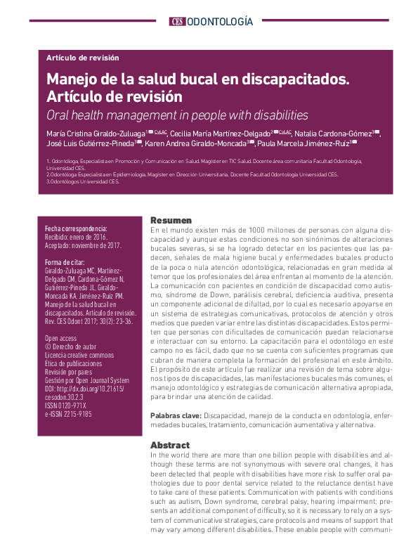 (PDF) Manejo de la salud bucal en discapacitados