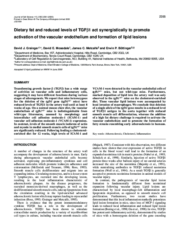 (PDF) Dietary fat and reduced levels of TGFbeta1 act synergistically to ...
