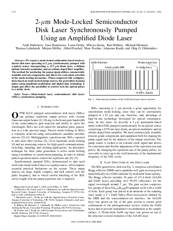 (PDF) 2-$\mu$m Mode-Locked Semiconductor Disk Laser Synchronously ...