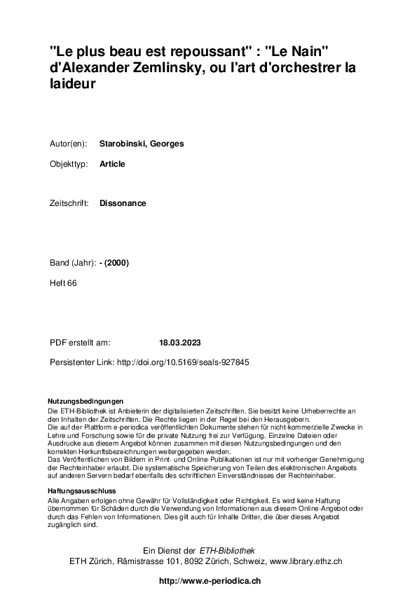 (PDF) "Le plus beau est repoussant" : "Le Nain" d'Alexander Zemlinsky ...