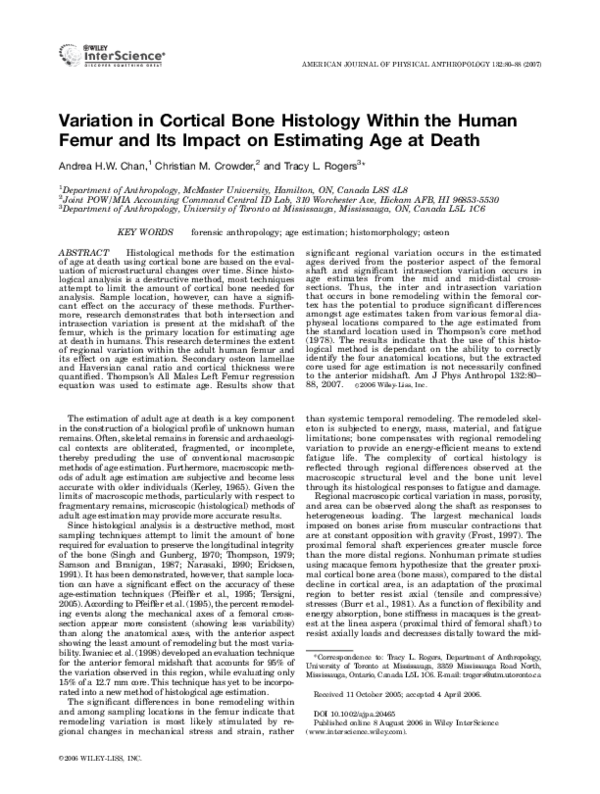 (PDF) Variation in cortical bone histology within the human femur and ...