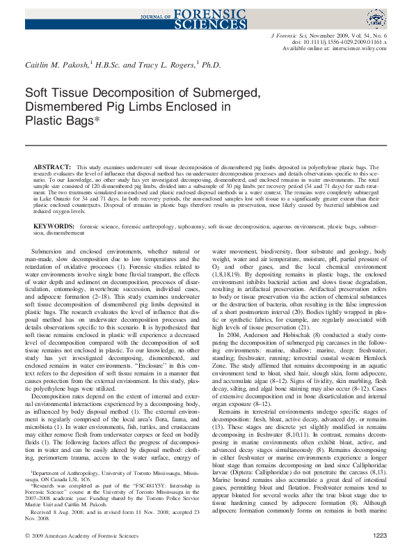 (PDF) Soft Tissue Decomposition of Submerged, Dismembered Pig Limbs ...