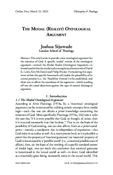 (PDF) The Modal (Realist) Ontological Argument