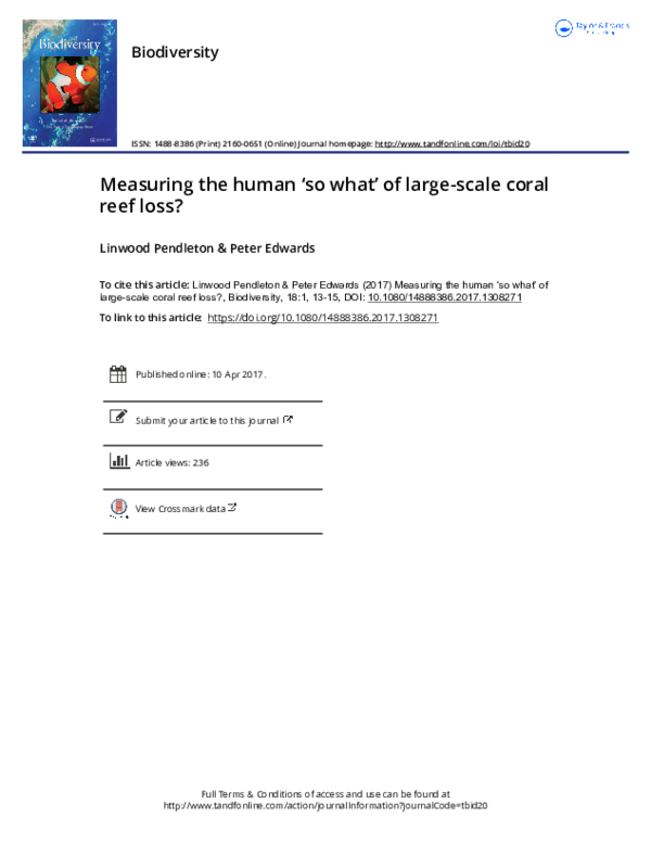(PDF) Measuring the human ‘so what’ of large-scale coral reef loss?
