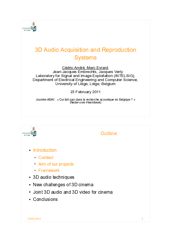 Pdf 3d Audio Acquisition And Reproduction Systems