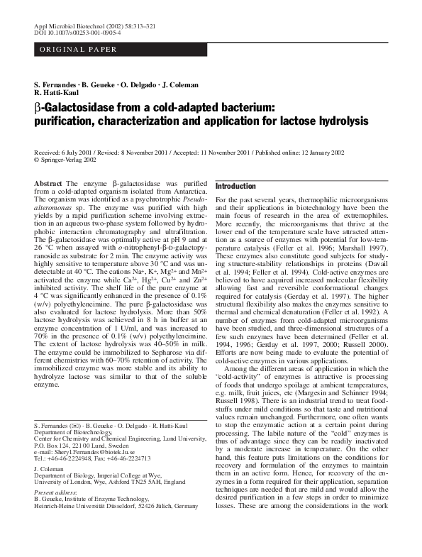 (PDF) β-Galactosidase from a cold-adapted bacterium: purification ...