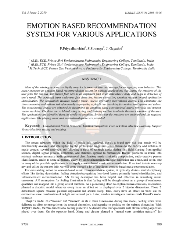 (PDF) Emotion Based Recommendation System for Various Applications