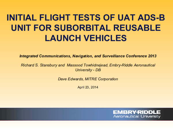 (PDF) Initial flight tests of UAT ADS-B unit for suborbital reusable ...