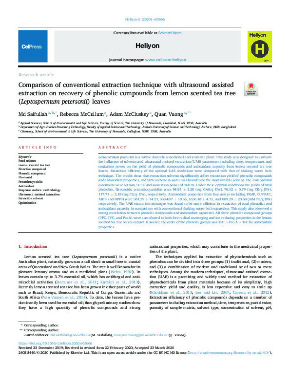 Pdf Comparison Of Conventional Extraction Technique With Ultrasound Assisted Extraction On