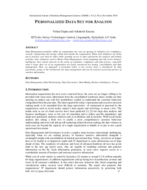 (PDF) Personalized Data Set For Analysis