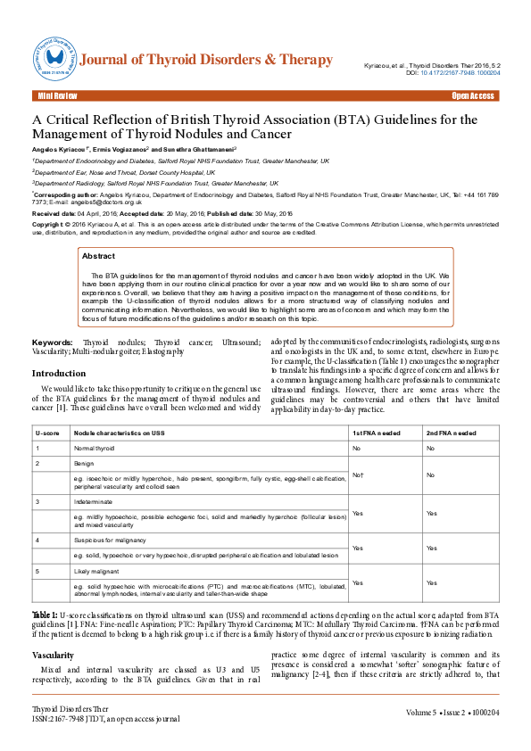(PDF) A Critical Reflection of British Thyroid Association (BTA ...