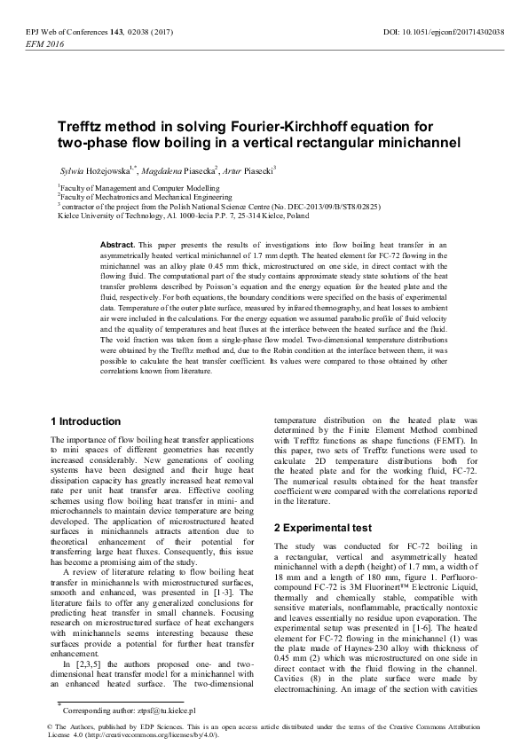 (PDF) Trefftz method in solving Fourier-Kirchhoff equation for two-phase flow boiling in a ...