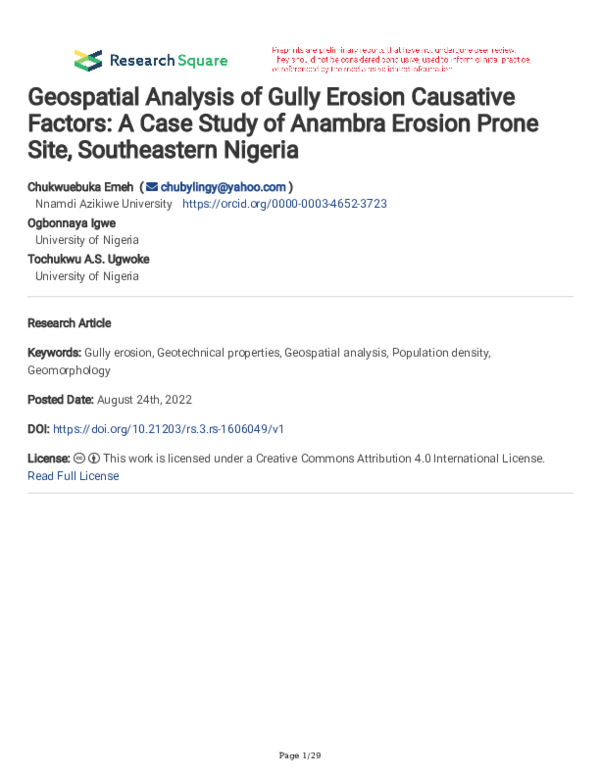 (PDF) Geospatial Analysis of Gully Erosion Causative Factors: A Case ...