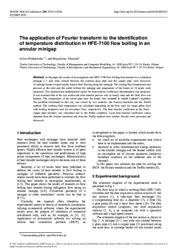 (PDF) The application of Fourier transform to the identification of temperature distribution in ...