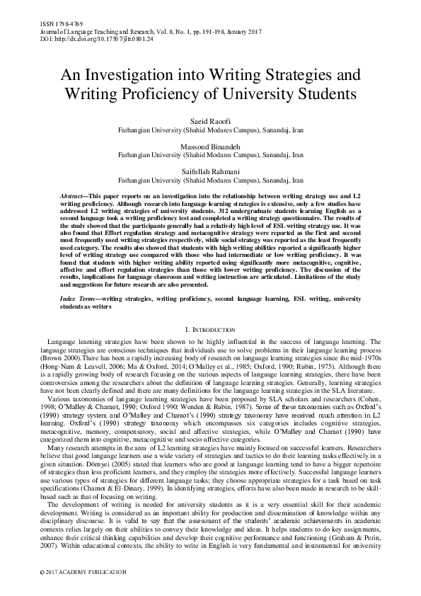 (PDF) An Investigation into Writing Strategies and Writing Proficiency ...