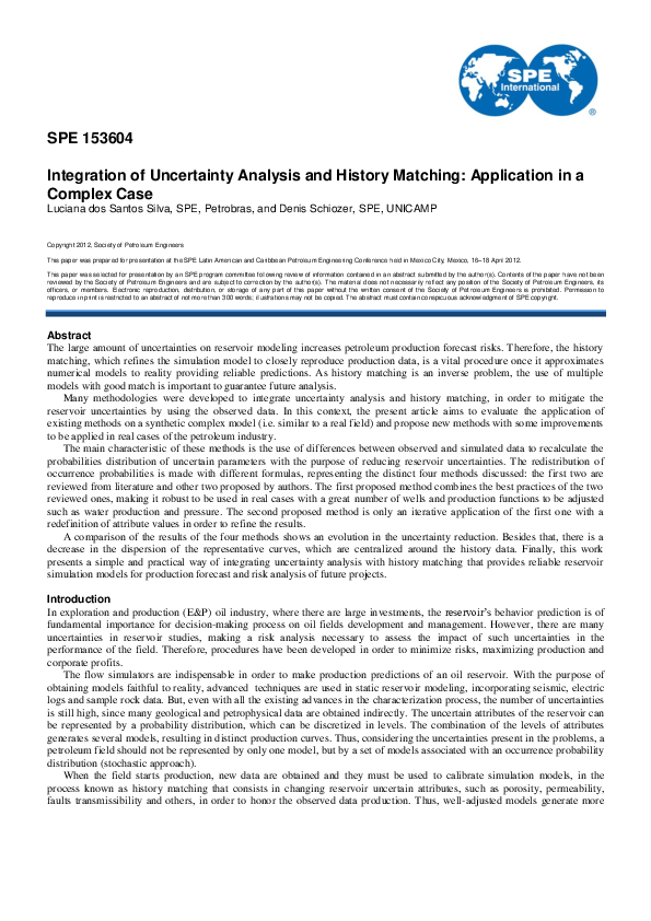 (PDF) Integration of Uncertainty Analysis and History Matching ...