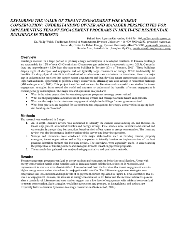 (PDF) Exploring the Value of Tenant Engagement for Energy Conservation ...